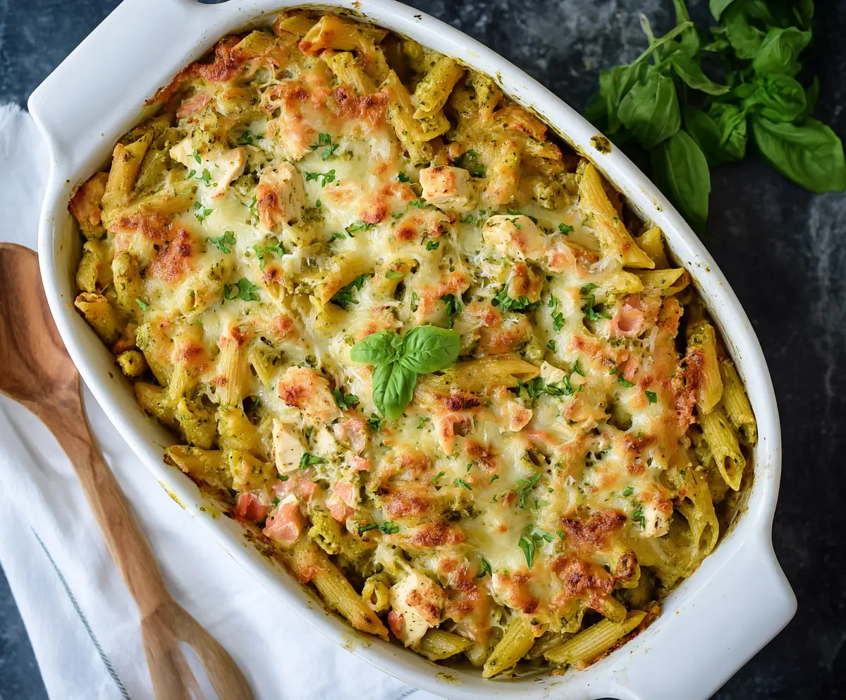Creamy Basil Pesto Chicken Pasta Bake Recipe