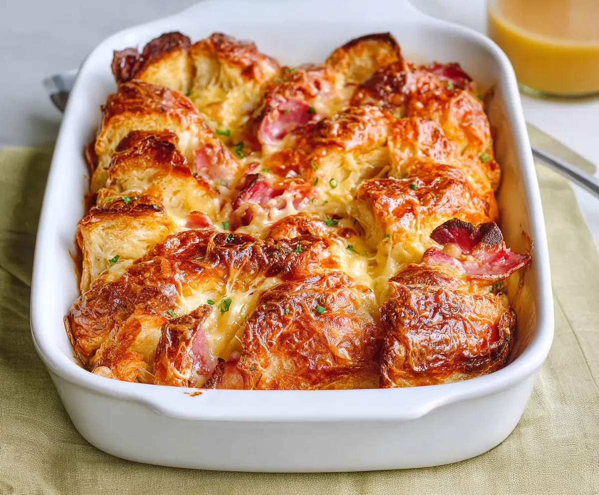 Ham and Cheese Croissant Casserole Recipe | Easy Breakfast Idea
