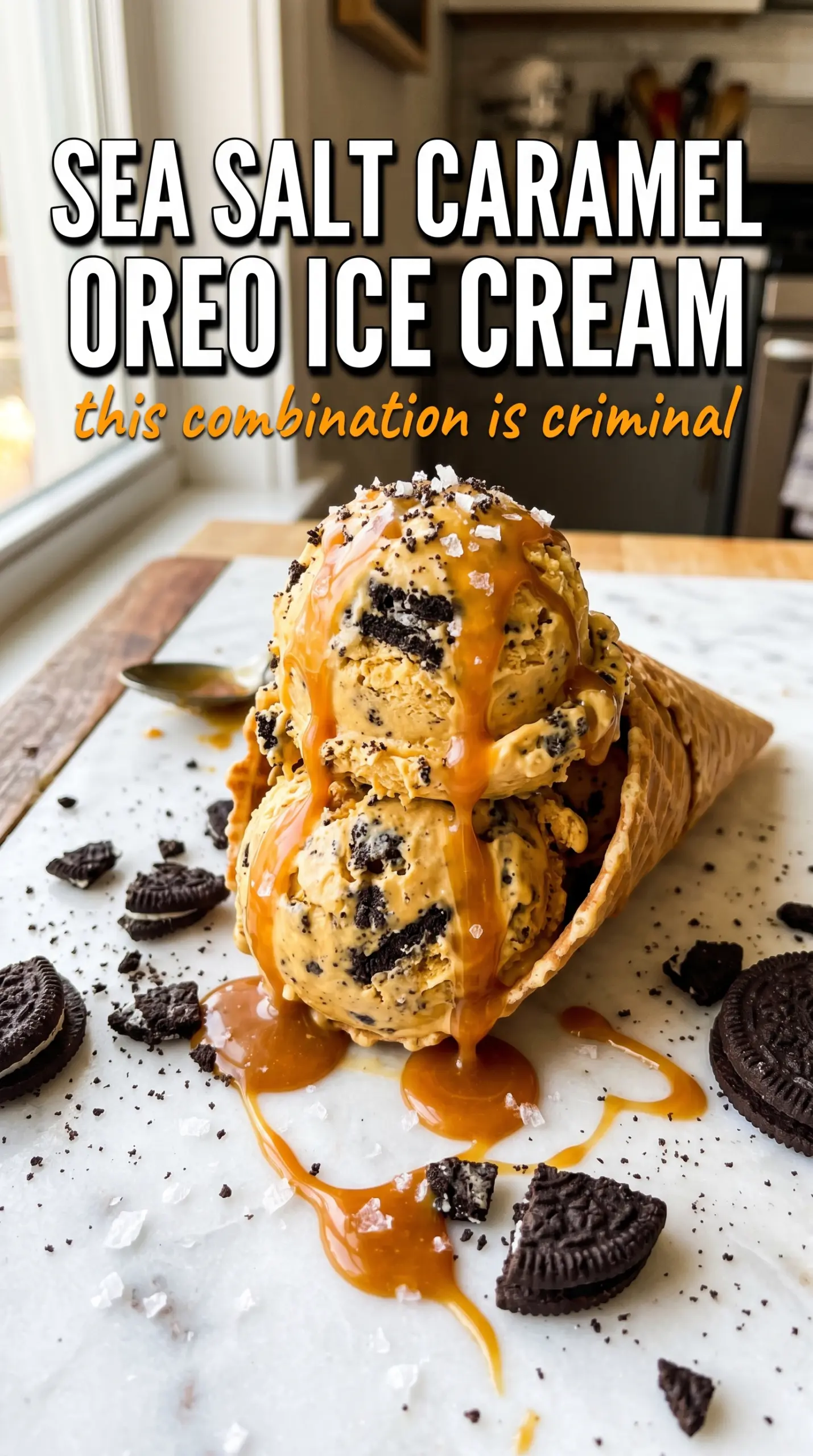 Sea Salt Caramel Oreo Ice Cream (No-Churn)